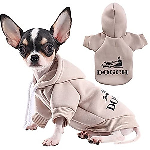 Paiaite Beige Chihuahua Dog Hoodie Winter Small Dog Sweatshirt with Leash Hole Warm Pet Clothes for Puppy Dog Sweater Coat Clothing DOGCH M
