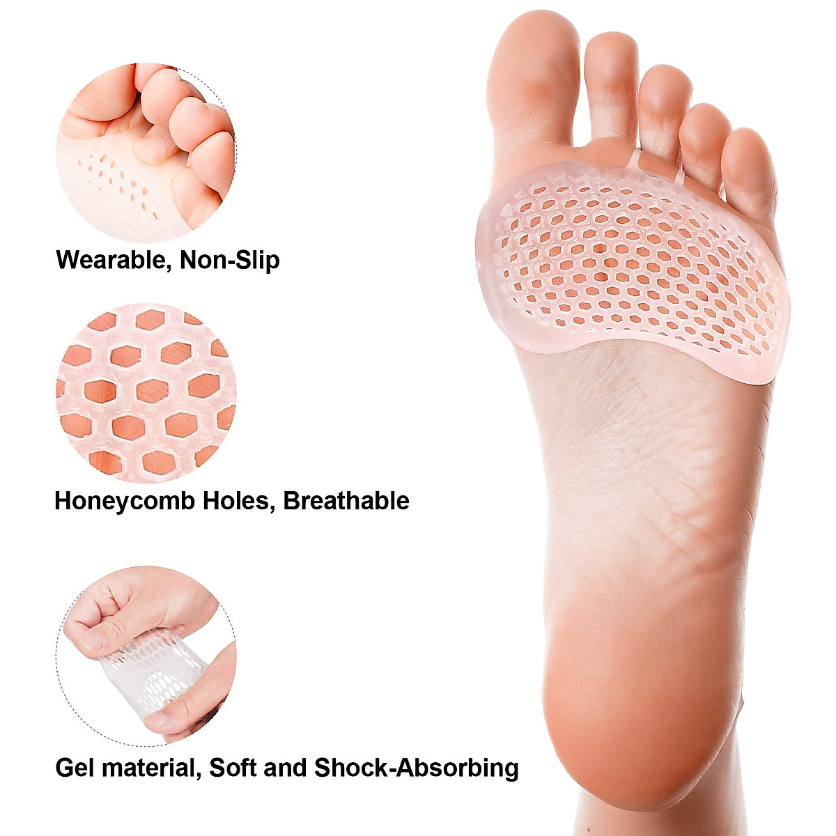 Metatarsal Pads Women Men 6 Pack, Reusable Gel Ball of Foot Cushion for Women High Heels, Foot Pads for Pain Relief for Shoes Pads, Bunion Forefoot Pads, Foot Cushion for Ball of Feet