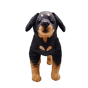 YONLIT Lifelike Rottweiler Dog Stuffed Animal Simulated Plush Puppy Toy Doll Super Realistic Black Dogs Act Like Real Excellent Gifts for Kids Birthday Party Dog Collection 12 Inches