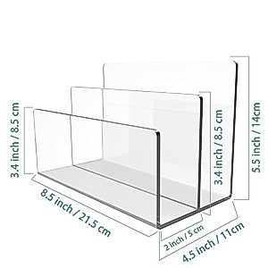 Boloyo Acrylic 2 Sections File Holder,Clear File Organizer Letter Sorter Holder for Desk,Fit for Office File Organizer Wallet & Purse Display Stand (Clear 2 Sections 1PC)