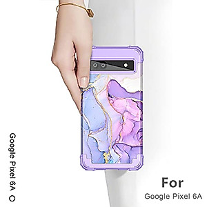 Hekodonk for Google Pixel 6A Case (2022), Heavy Duty Shockproof Protection Hard Plastic+Silicone Rubber Hybrid 3 in 1 Drop Protective Case for Google Pixel 6A Purple Marble