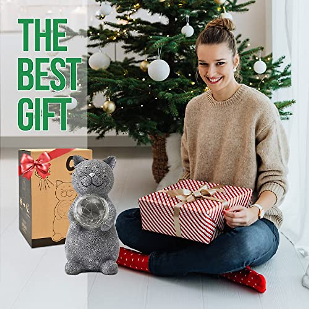 LNPNRENG Adorable Figurines, Gifts, Cute Kittens (Hedgehogs) Bring Light to Your Home and Garden with Glowing Balls. for Patio, Garden, Deck, Path Decoration (cat)