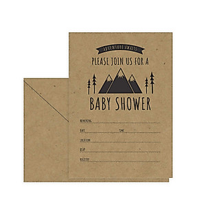 Adventure Awaits Baby Shower Invitation / 25 Mountain Themed Fill in The Blank Baby Shower Invites