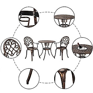 SAWQF European Style Cast Aluminum Outdoor 3 Piece Patio Bistro Set of Table and Chairs with Ice Bucket Bronze Outdoor Furniture Set