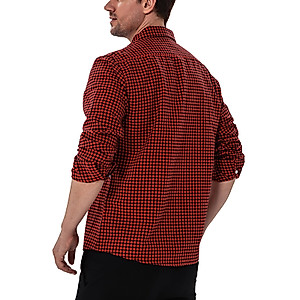 Manwan walk Men's Plaid Button Down Shirts Slim Fit Long Sleeve Casual Business Shirts Red/Black XL