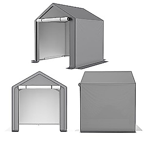 6x6 ft Outdoor Storage Shelter Shed, Portable Garage Tent with Roll-up Doors Shelter for Garden Tool, Lawn Mower, Motorcycleand, Bike - Gray