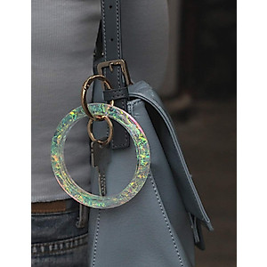 Mymazn Bangle Key Ring Bracelet for Women Wristlet Keychain Bracelets Holographic Circle Keyring for Wrist, Gift for Women Girls