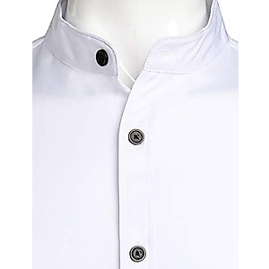 ZEROYAA Mens Hipster Solid Slim Fit Long Sleeve Mandarin Collar Dress Shirts ZLCL08 White Black Medium