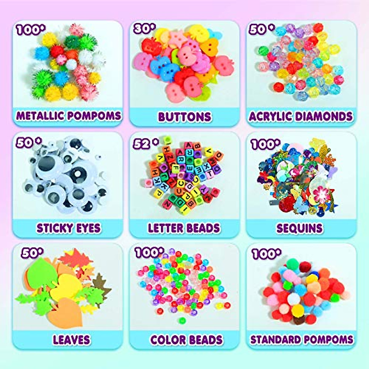 Arts Craft Supplies for Kids, 1000+ PCS Toddler DIY Craft Art Supply Set Include Pipe Cleaners, Pom Poms, Storage Box, Best Xmas Gift for 5 -12 Years Old Boys and Girls