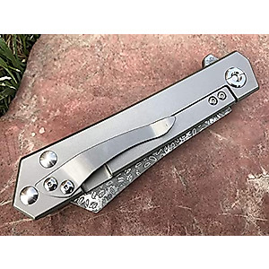 TACTICAL GEARZ Custom Damascus Steel EDC Pocket Folding Knife, Solid Tc4 Titanium Handle! Includes Sheath! For Outdoor Camping, Hiking, Gifts for Men, Birthday Gifts (Silver XS)