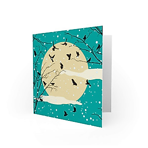 Wee Blue Coo WINTER TREE WITH CROWS AGAINST MOON SNOW BLANK GREETINGS BIRTHDAY CARD ART