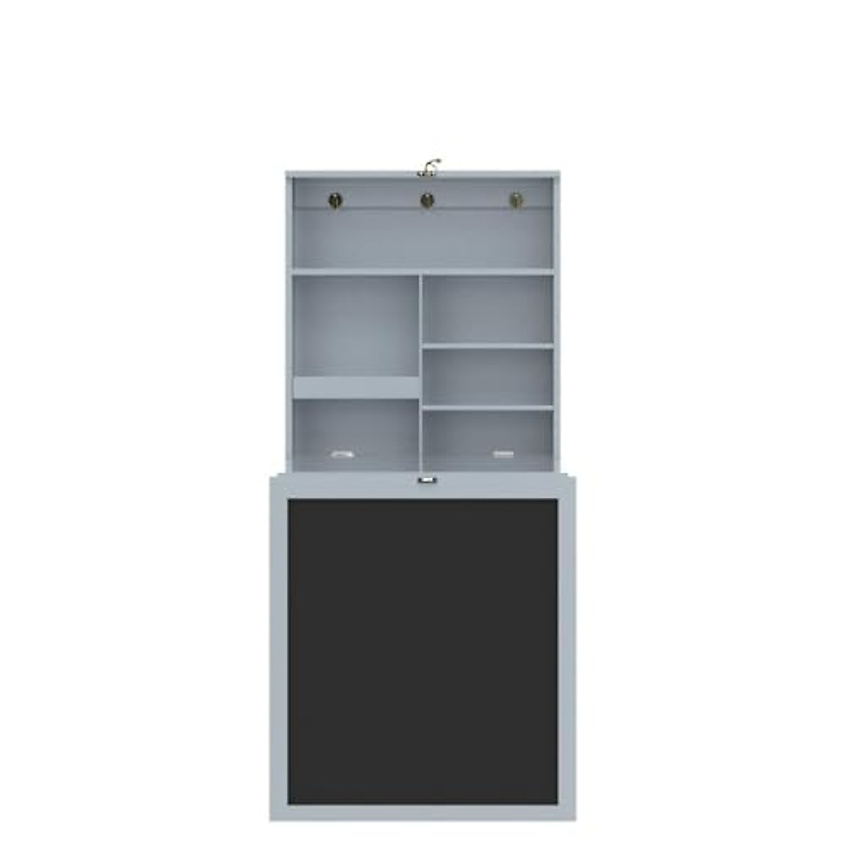 IFANNY Folding Wall Desk, Wall Mounted Fold Out Desk with Storage Shelves & Hooks, Hideaway Desk Wall Mount with Chalkboard, Floating Corner Desk for Small Spaces (Gray)