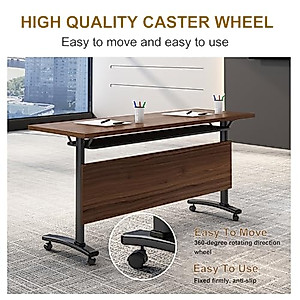 Conference Table Set of 3, Foldable Meeting Table Set with Modesty and Lockable Wheels, Meeting Seminar Table Multifunctional Computer Desk for Home, Office, Conference Room (55.11x19.68x29.52IN)