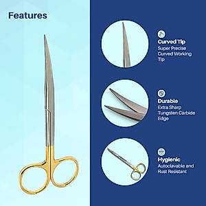 Scissors Curved 5 inches with tungsten carbide inserts Gold Plated handle extra sharp ARTMAN BRAND
