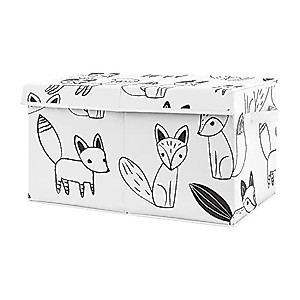 Sweet Jojo Designs Woodland Fox Boy or Girl Small Fabric Toy Bin Storage Box Chest For Baby Nursery or Kids Room - Gender Neutral Black and White Forest Animal