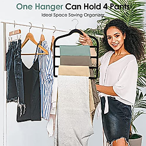 Velvet Hangers Space Saving Non Slip Pant Velvet Hangers, DUDUCOFU 6 Pack Black Velvet Hangers Multi Layer Clothes Hangers Closet Organizer for Pants Jeans Trousers Scarf