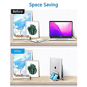 ivoler Auto-Resize Aluminum Vertical Laptop Stand Desktop for Gravity Locking Holder Dock Save Space for Desk Organizers and Storage(Up to 17.3 inches), Fits All MacBook/Air/HP/Dell/Samsung, Silver