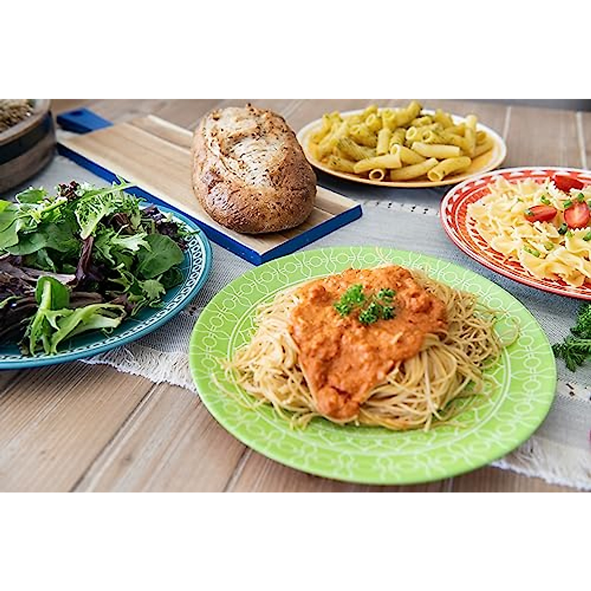 Annovero Dinner Plate Set - Set of 6 Dinnerware for Salad, Dessert, Pasta, Entrées, Colorful Stoneware Dishes for Kitchen, Microwave and Oven Safe, 10.5 Inch Diameter