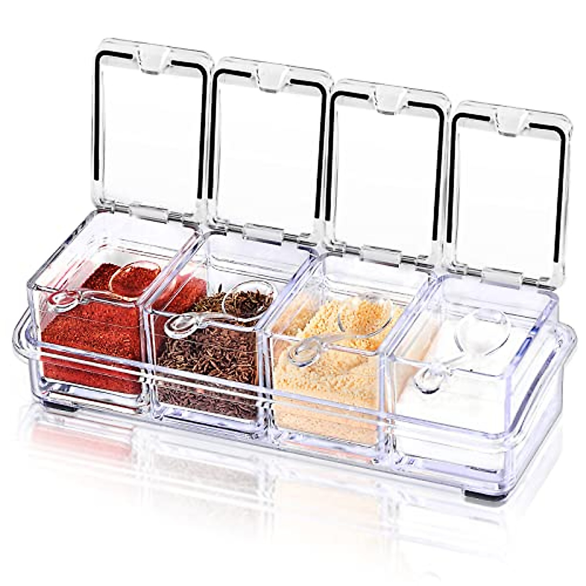 Dfacio Clear Seasoning Containers, Sugar Container Salt Box Condiment Containers with Spoons and Tray, Catering Supplies for Coffee Bar and Hot Cocoa Bar