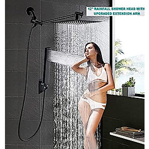 Dual Shower Head,12" High Pressure Rain Shower Head with Handheld Shower Head Spray Combo,High Pressure Showerheads with 78" Long Hose,Black