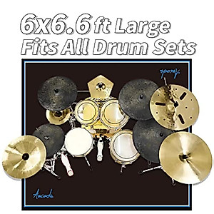 Aucuda Drum Rug Mat 6x6.6ft Tightly Woven Fabric Drum Floor Mat with Non Slip Grip Bottom, Electric Drum Carpet Accessories for Drumming, Living Room, Studio, Soundproof, No Crease, Autumn, Fall.