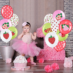 36 Pcs Strawberry Theme Balloons Strawberry Sweet One Party Balloons Bouquet Strawberry Party Decorations for Girls First Birthday Party Summer Fruit Party Baby Shower Supplies, 12 Inch