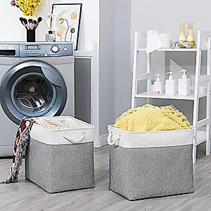 Bidtakay Large Storage Bins for Clothes Fabric Deep Baskets for Organizing Set of 2 Grey Fabric Pantry Storage Bins for Hallway Living Room Blankets 17x12x15 in Extra Large Shelf Tote Baskets