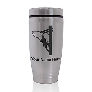 SkunkWerkz Commuter Travel Mug, Lineman, Personalized Engraving Included