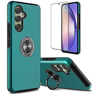 lovpec for Samsung Galaxy A54 5G Case with Glass Screen Protector, Ring Holder Kickstand Drop Proof Protective Slim Dual Layer Stand Non-Slip Tough Cover Cell Phone Case for Galaxy A54 5G (Green)