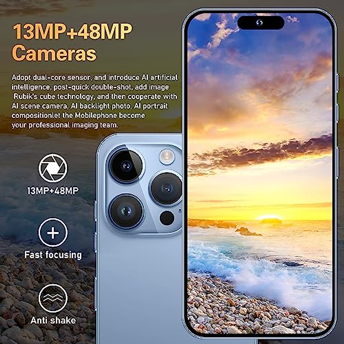 xixaomiro i14Pro 2023 Unlocked 5G Android Cell Phone 8GB + 512GB 1TB Expandable 6.7 "FHD 90Hz Display Screen 6800mAh Battery Mobile Phone 13 MP/48MP Camera Dual Sim Card (Blue)