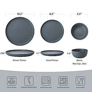 Famiware Dawn Plates and Bowls Sets, 12 Pieces Stoneware Dinnerware Sets, Dishes Set for 4, Microwave and Dishwasher Safe, Charcoal