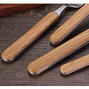 Silverware Set for 6 with Faux Wooden Handle 30-Piece Modern Stainless Steel Flatware Cutlery Set Includes Knife Fork Spoon, Eating Utensil for Home Kitchen Restaurant Mirror Polished