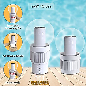 Pool Chlorine Floater, Chlorine Dispenser with Solar Pool Lights Ball, Extra-large Capacity Chemical Bromine Holder of 4* 3"Chlorine Tablets with Flame Solar Lights Outdoor for Spa/Hot Tub/Pool/Garden