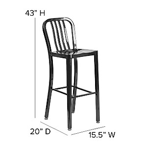 Flash Furniture Gael Commercial Grade 2 Pack 30" High Black Metal Indoor-Outdoor Barstool with Vertical Slat Back