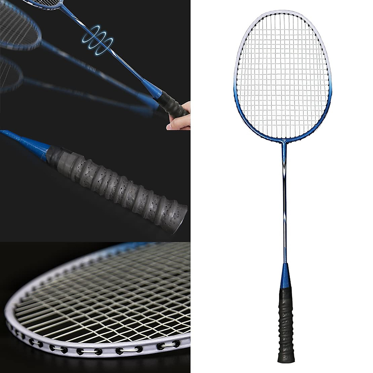 STSTECH Badminton Rackets Set of 4 for Backyard Sports Adults Kids Family Racquets Game with 12 Shuttlecocks,4 Replacement Grips,4 Wristbands and Carrying Bag (Blue -A,Set of 4)