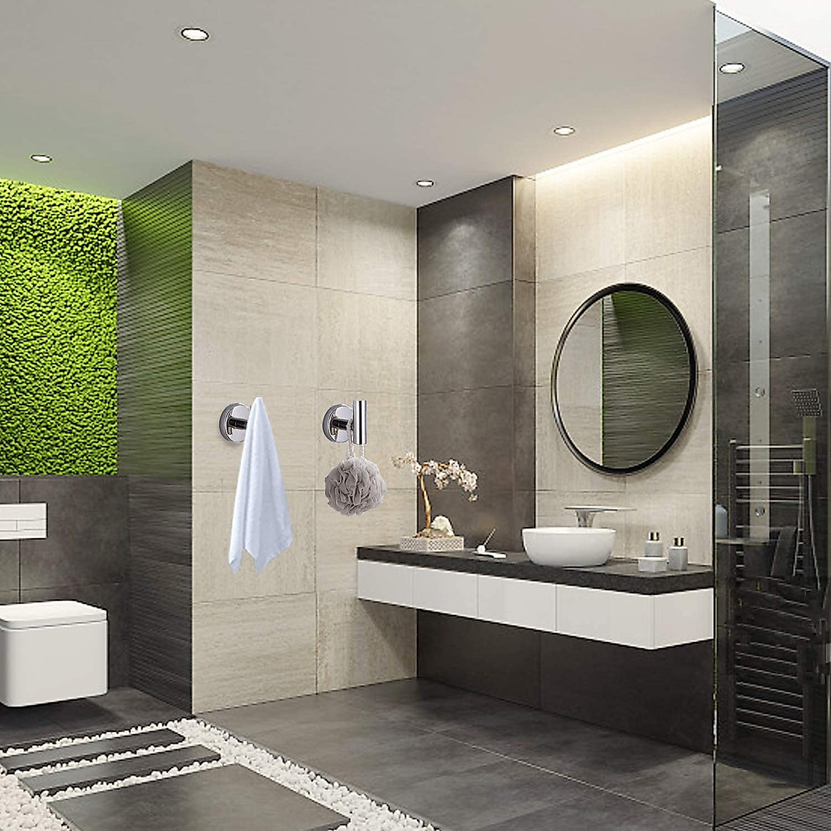 Polished Chrome Towel Coat Hooks SUS304 Stainless Steel Bathroom Clothes Garage Hotel Cabinet Closet Sponges Robe Hook Wall Mounted Round Kitchen Heavy Duty Bath Door Hanger 2 Pack