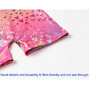 Domusgo Girls Gymnastics Leotards 1t 2t Shiny Nenon Love Heart Biketard with Shorts Cute Pro Scrawl Dancewear for Children Party Competition