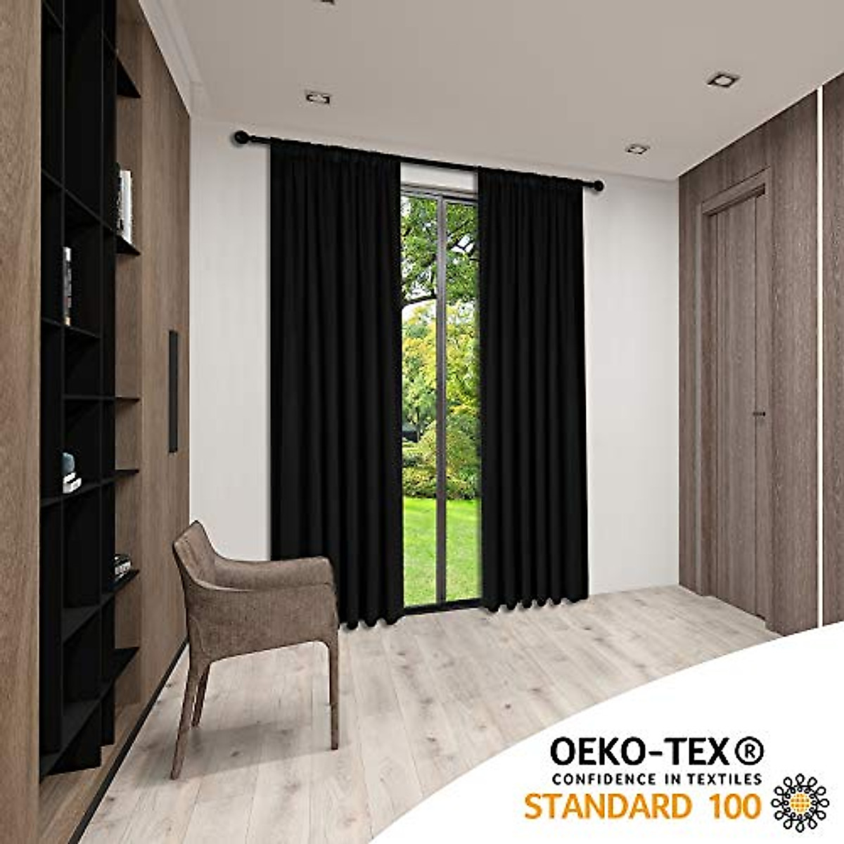 SNITIE Black 63 in Long Velvet Curtains with Back Tab and Rod Pocket Thermal Insulated Soft Privacy Light Filtering Velvet Drapes for Bedroom and Living Room, Set of 2 Panels, 52 x 63 Inches Long