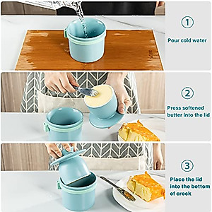 Yangbaga Butter Crock Storage,Porcelain Butter keeper with Silicone Magnet Collar & Butter Knife -Keep Butter Fresh & Soften for Restaurant、Kitchen and Dining Blue