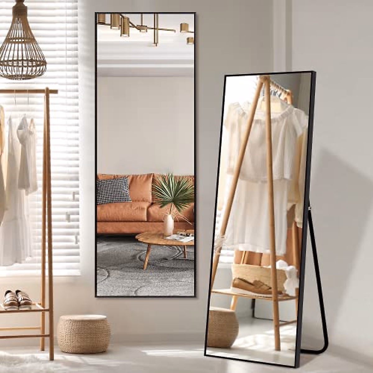 NicBex Full Length Mirror, 64" x 21" Alloy Free-Standing Mirror as Floor Mirror Wall Mounted Mirror Large Mirror for Living Room/Bedroom/Dressing Room/Dorm Room, Black, with Stand