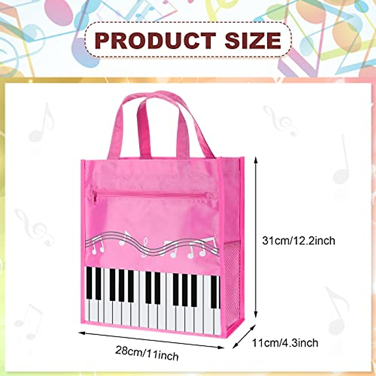Cunno 2 Pcs Piano Keys Handbag Small Piano Music Bag Reusable Tote Bag Shoulder Shopping Bag Book Bag Tote for Piano Music Teacher Gifts