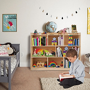 ZBPRESS 8-Compartment Solid Wood Storage Cabinet, Classroom Bookshelf, Classroom Cubbies, 3-Tier Open Wooden Bookshelf for Kids, Kids Toy Storage Organizer