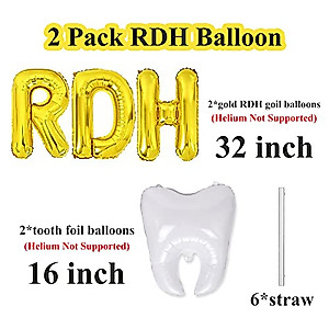 2 Pack 32 Inch RDH Letter Balloons & 16 Inch Tooth Shaped Balloons for Dental Student Graduation Party Decorations, Dental School Balloons Decor for Registered Dental Hygienist Graduation