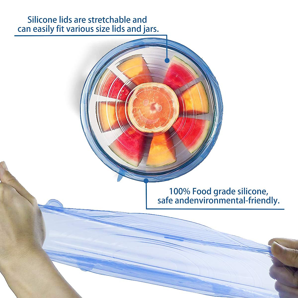 YAZJIWAN Silicone Stretch Lids, Durable & Eco-Friendly Elastic Lids Reusable Heat Resistant Various Sizes Cover for Bowl (Blue-6pack)