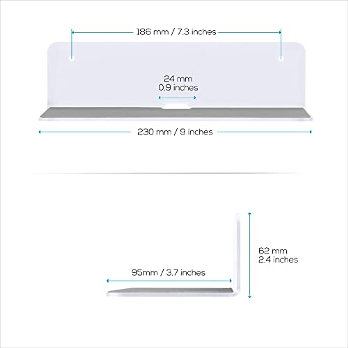 BRAINWAVZ 2-Pack 9” Floating Shelf Bluetooth Speaker Stand, Adhesive & Screw Wall Mount, Anti Slip, for Cameras, Baby Monitors, Webcam, Router, Wide Universal Holder Shelves (SHELF23 White)