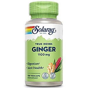 SOLARAY Ginger Root 1100mg | Healthy Digestion, Joints and Motion & Stomach Discomfort Support | Whole Root | Non-GMO & Vegan | 100 VegCaps