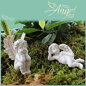 Set of 5pcs Miniature Angel Figurine, Mini White Baby Cherub Wings Fairy Garden Statue Resin Bonsai Ornaments Flower Pot Sculpture for Outdoor Micro Landscape Lawn Décor