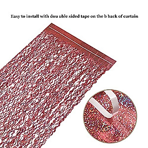 3 Pack 3.3 ft x 6.6 ft Tinsel Curtain -CYLMFC Rose Gold Birthday Backdrop Background for Wedding Graduation Engagement Party Backdrop Decor