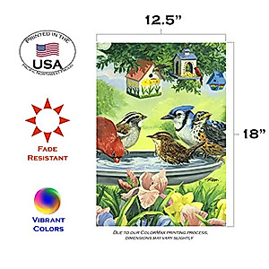 Toland Home Garden 119474 Bathing Birds Spring Flag 12x18 Inch Double Sided Spring Garden Flag for Outdoor House Flag Yard Decoration