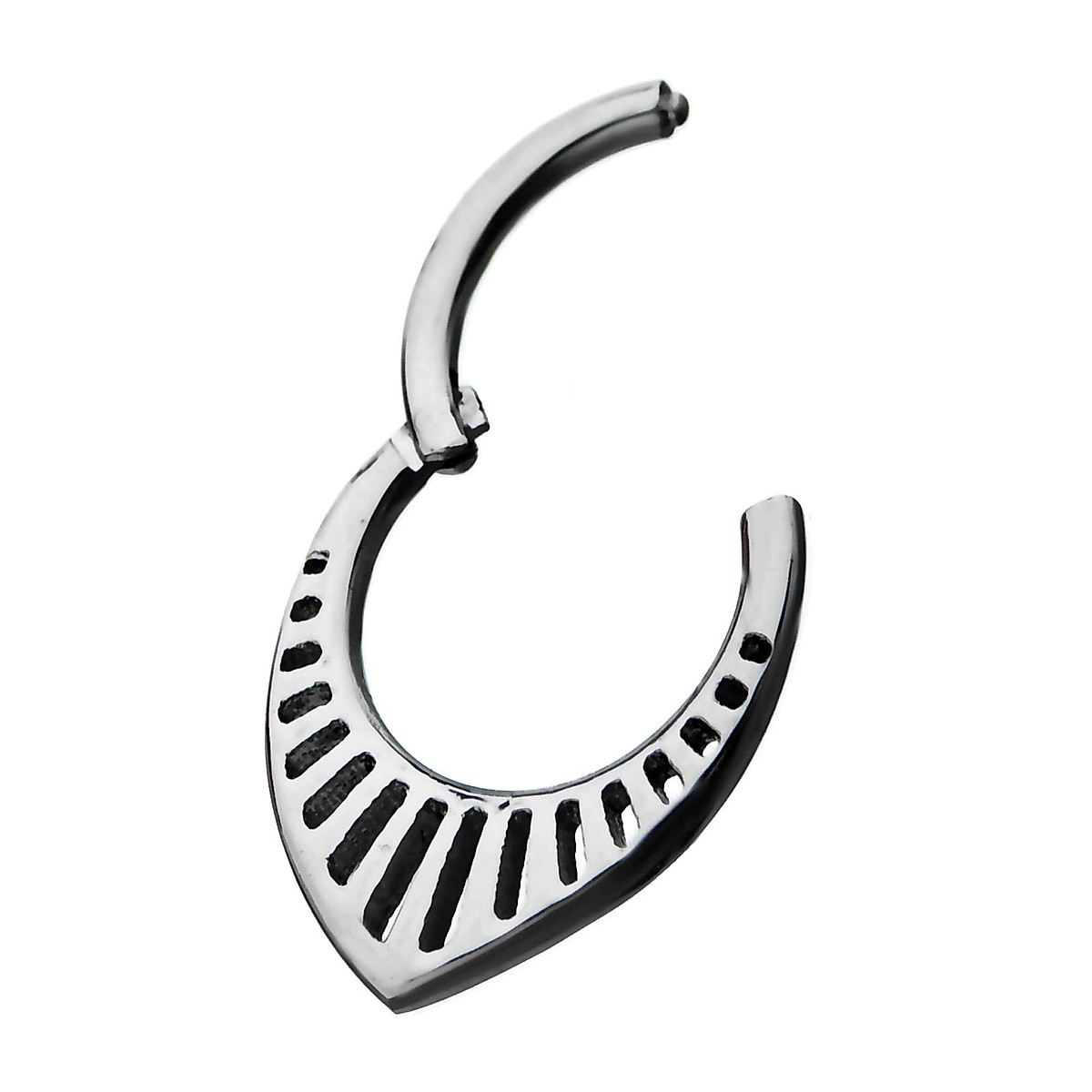 16G Rounded Teardrop Cut-Out Stainless Steel Hinged Segment Ring for Septum, Lip, Eyebrow, and Ear Piercings